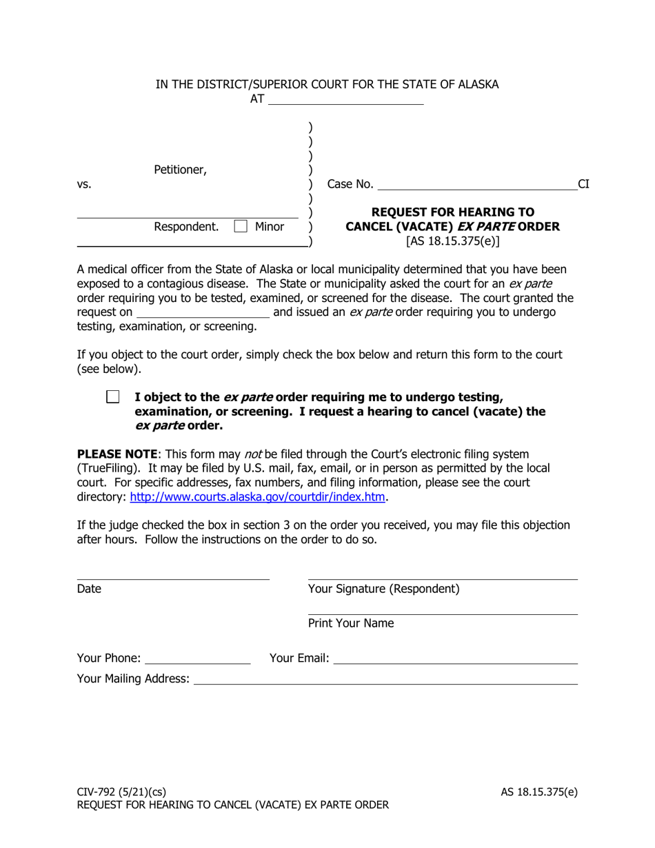 Form CIV-792 Download Fillable PDF or Fill Online Request for Hearing ...