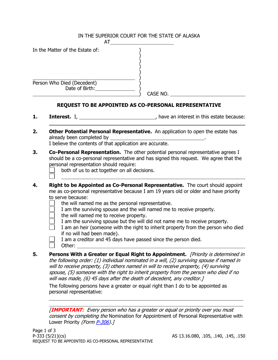 Form P-333 - Fill Out, Sign Online and Download Fillable PDF, Alaska ...