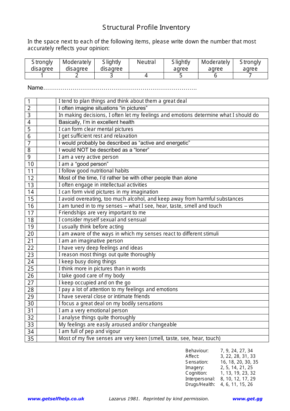 Structural Profile Inventory Questionnaire Template Download Printable ...