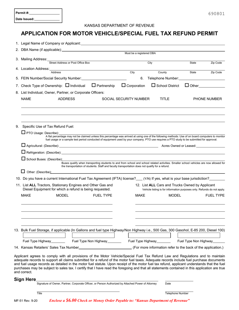 Form MF-51 Download Fillable PDF or Fill Online Application for Motor ...