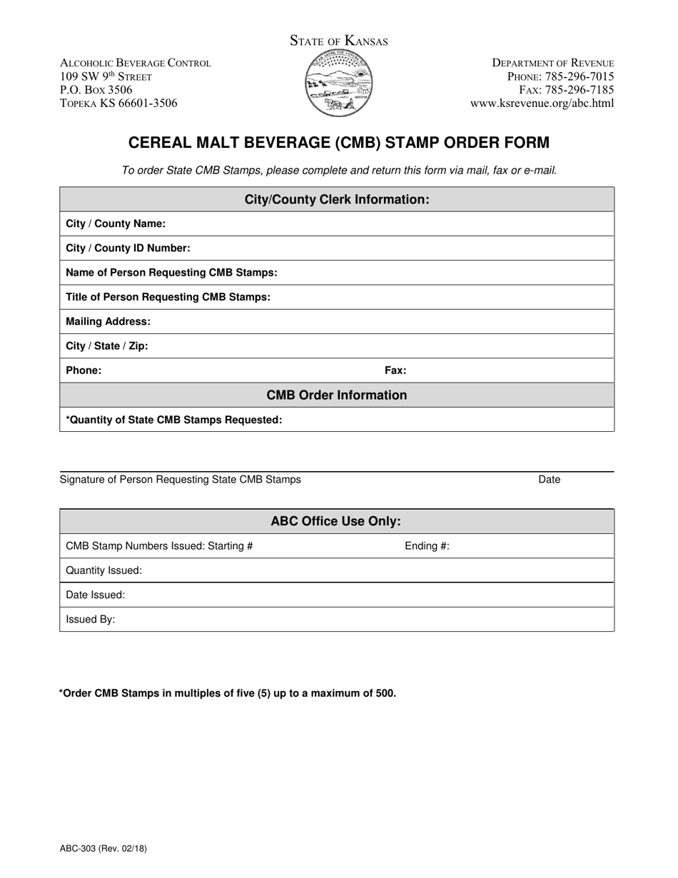 Form ABC-303 - Fill Out, Sign Online and Download Fillable PDF, Kansas ...