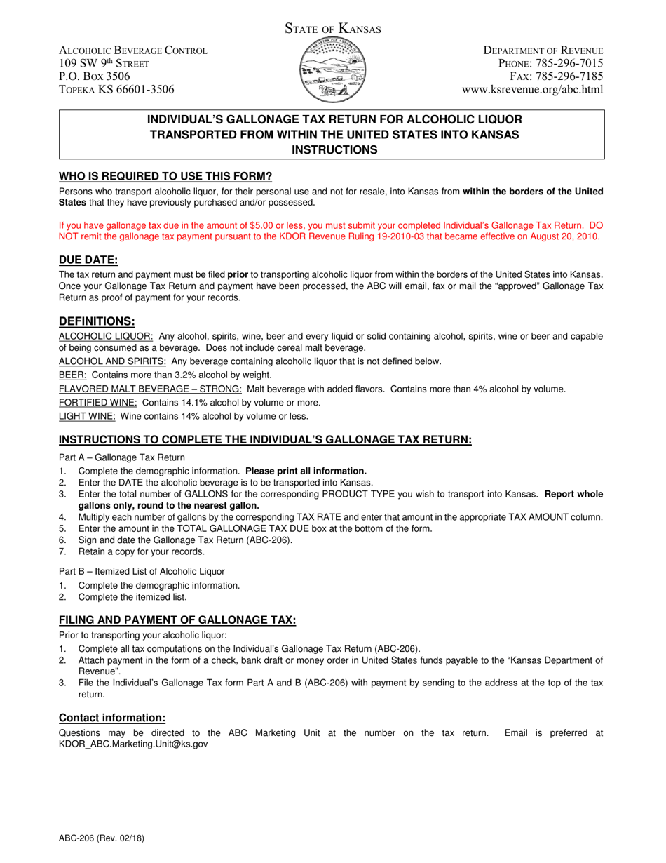 Form ABC-206 - Fill Out, Sign Online and Download Fillable PDF, Kansas ...