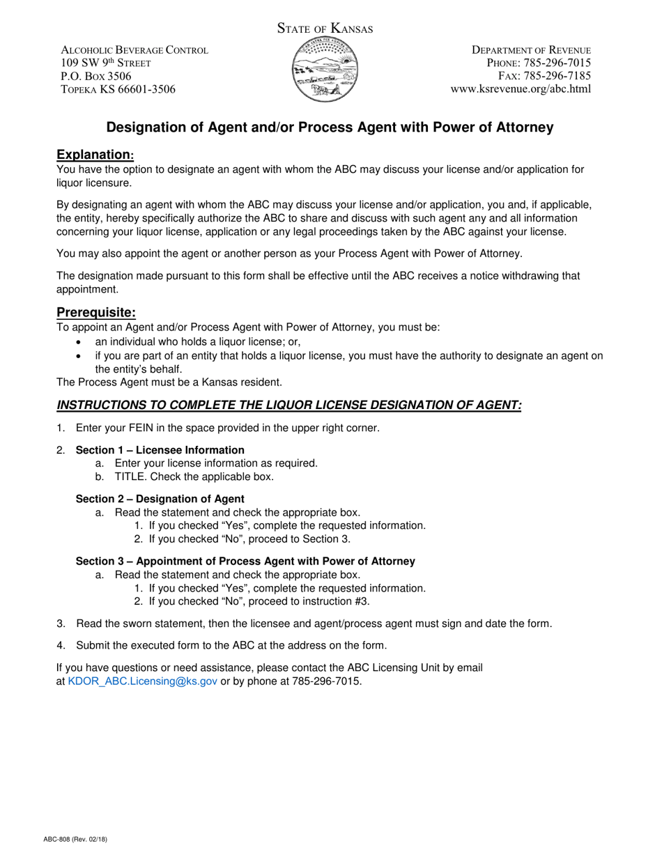 Form ABC-808 - Fill Out, Sign Online and Download Fillable PDF, Kansas ...
