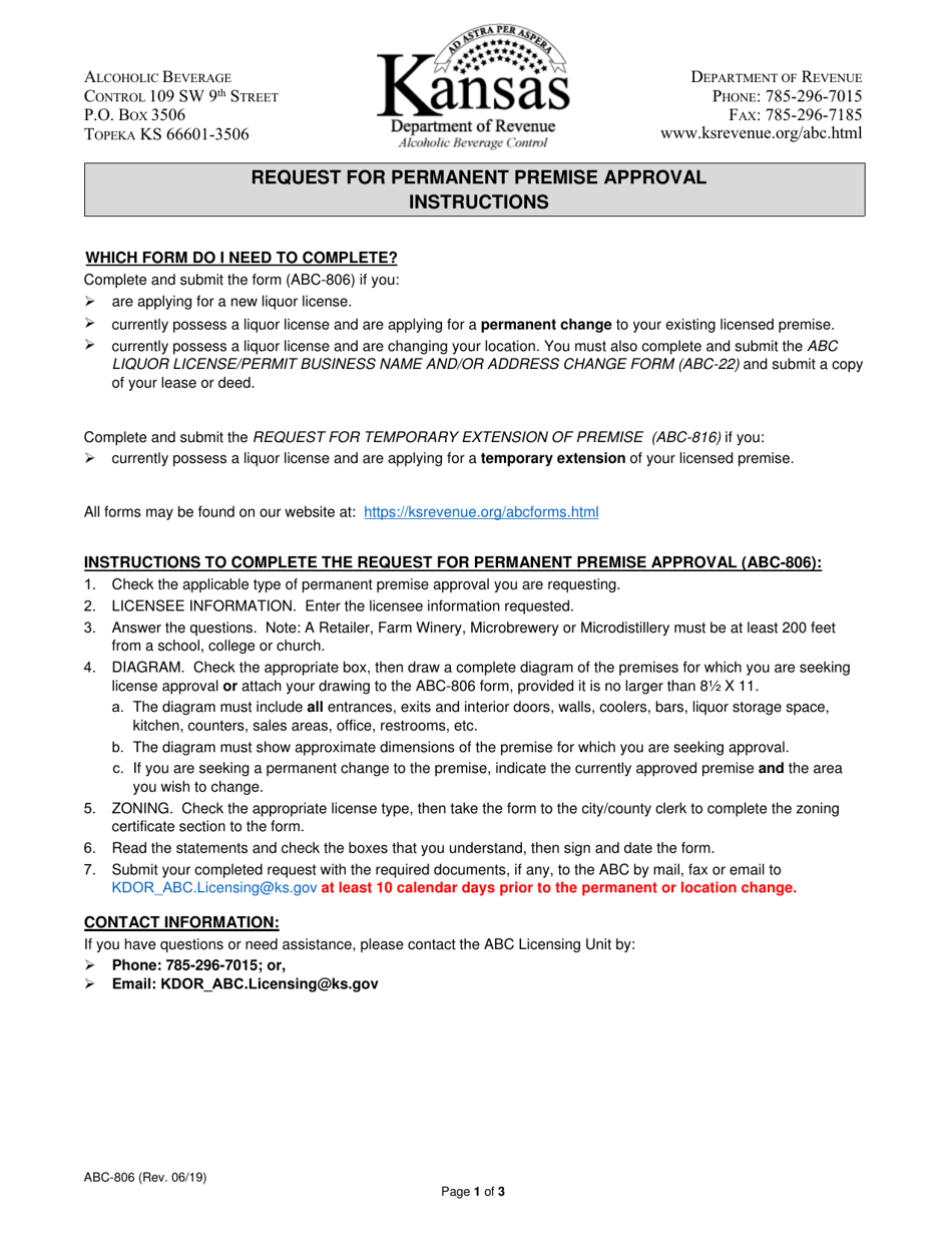 Form ABC-806 - Fill Out, Sign Online and Download Fillable PDF, Kansas ...