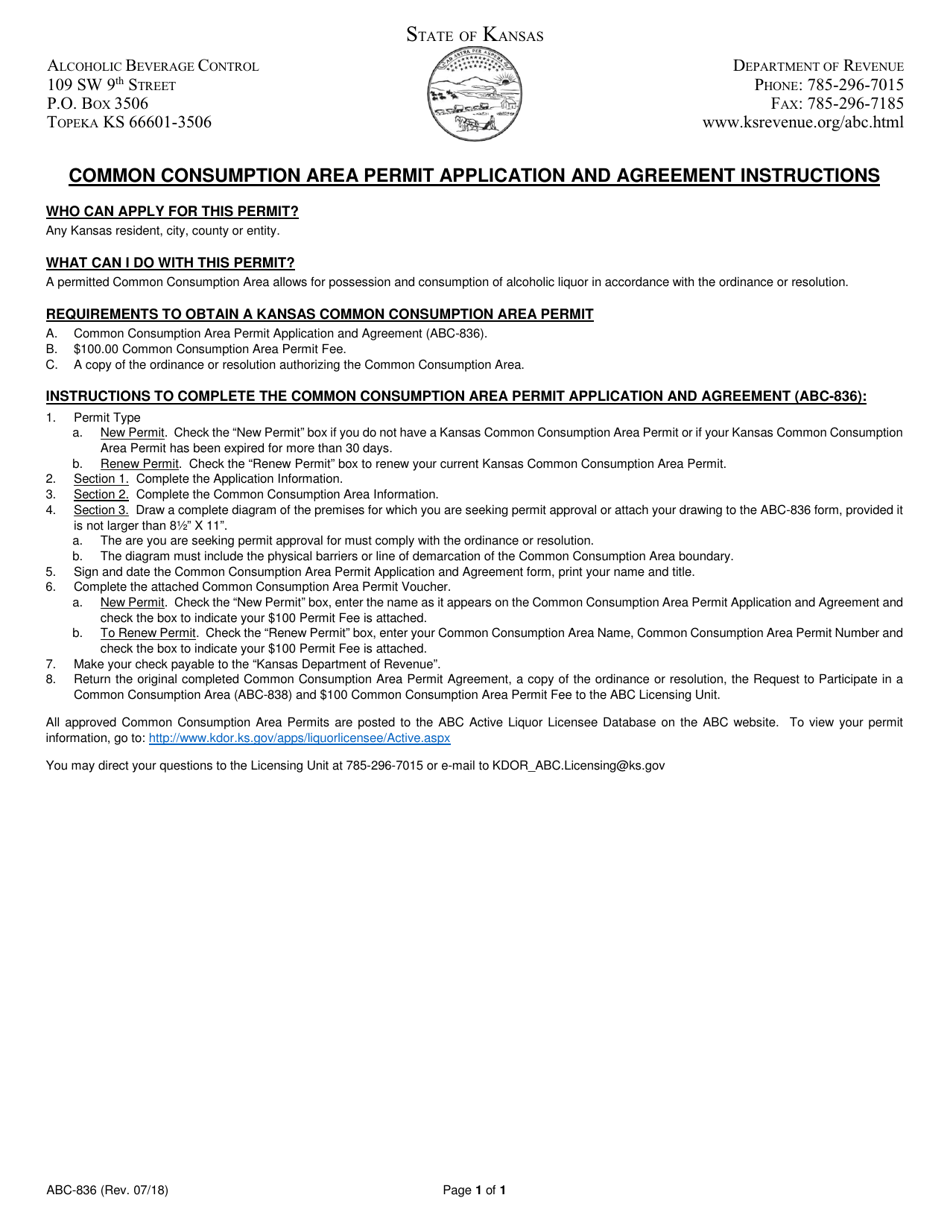 Form ABC-836 - Fill Out, Sign Online and Download Fillable PDF, Kansas ...
