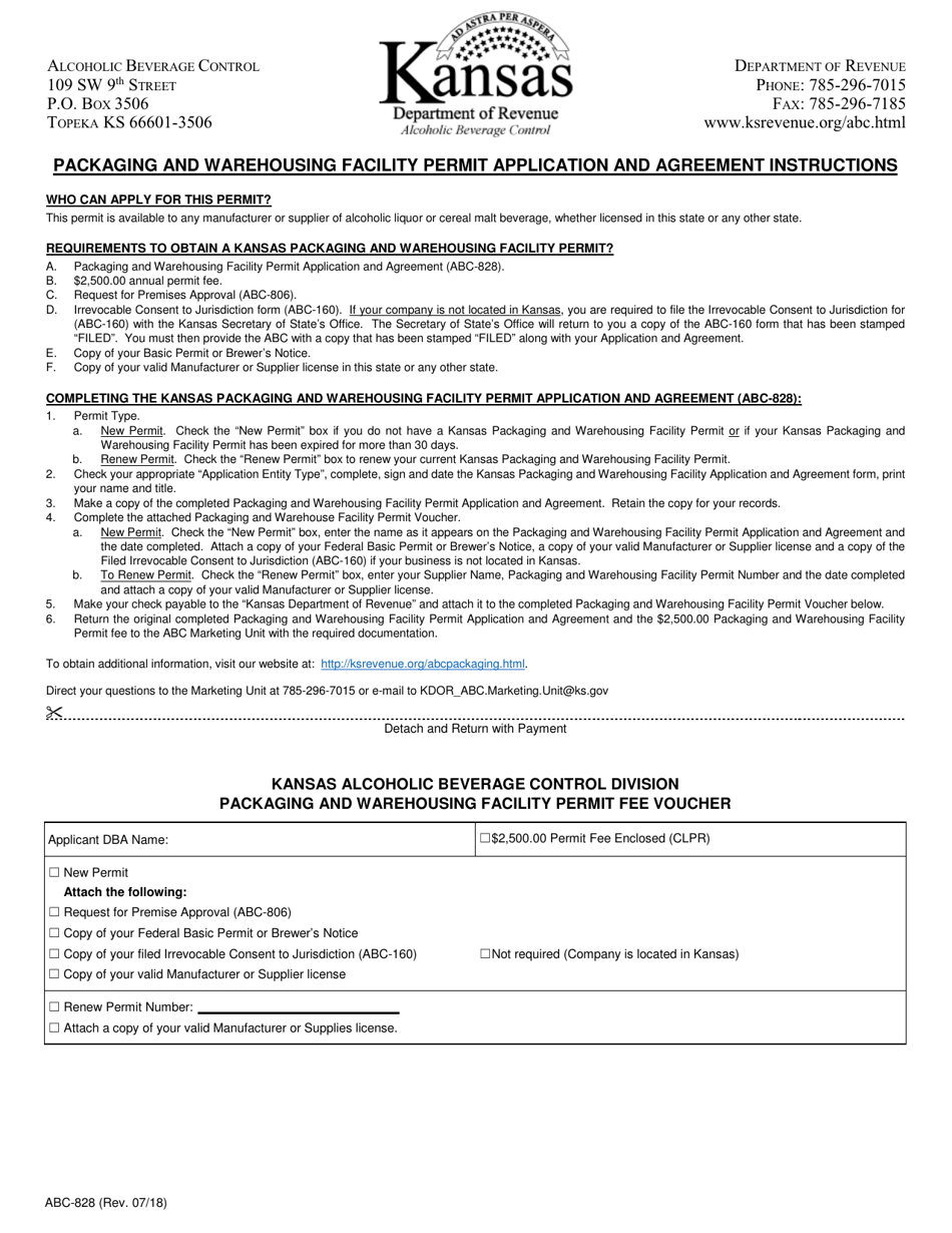 Form ABC-828 - Fill Out, Sign Online and Download Fillable PDF, Kansas | Templateroller