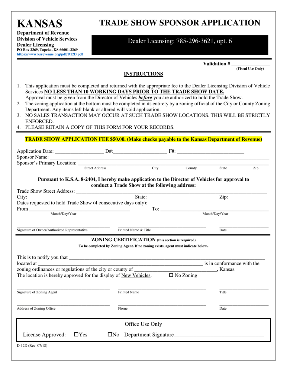 Form D-12D - Fill Out, Sign Online and Download Fillable PDF, Kansas ...