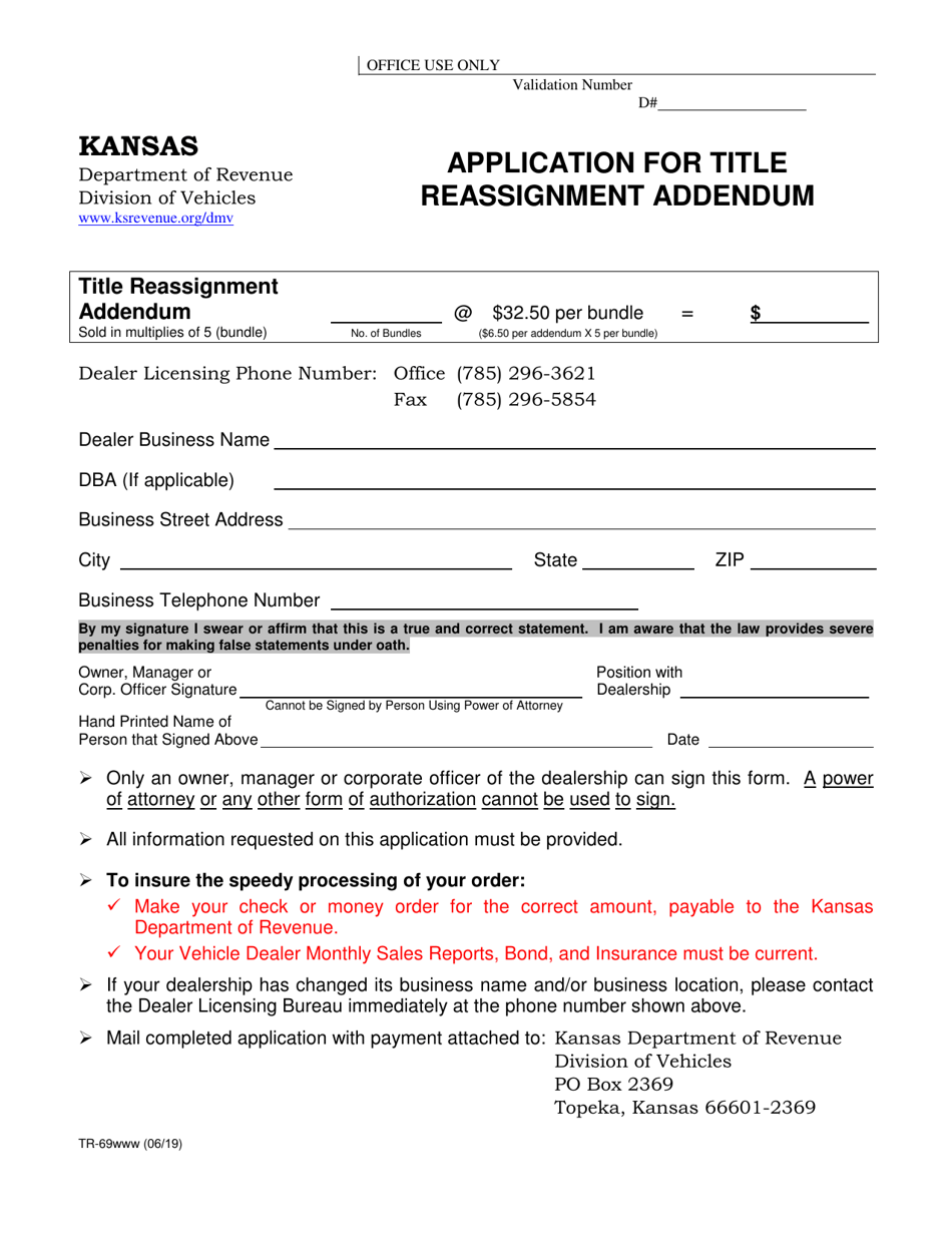 Form TR-69 - Fill Out, Sign Online and Download Fillable PDF, Kansas ...