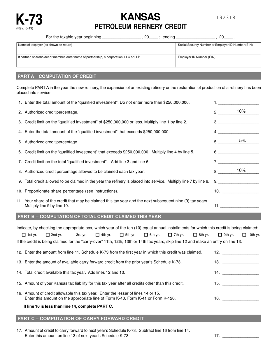 Kansas Kansas Petroleum Refinery Credit - Fill Out, Sign Online and ...