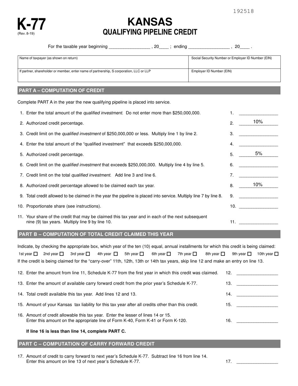 Schedule K-77 Download Fillable PDF or Fill Online Kansas Qualifying ...