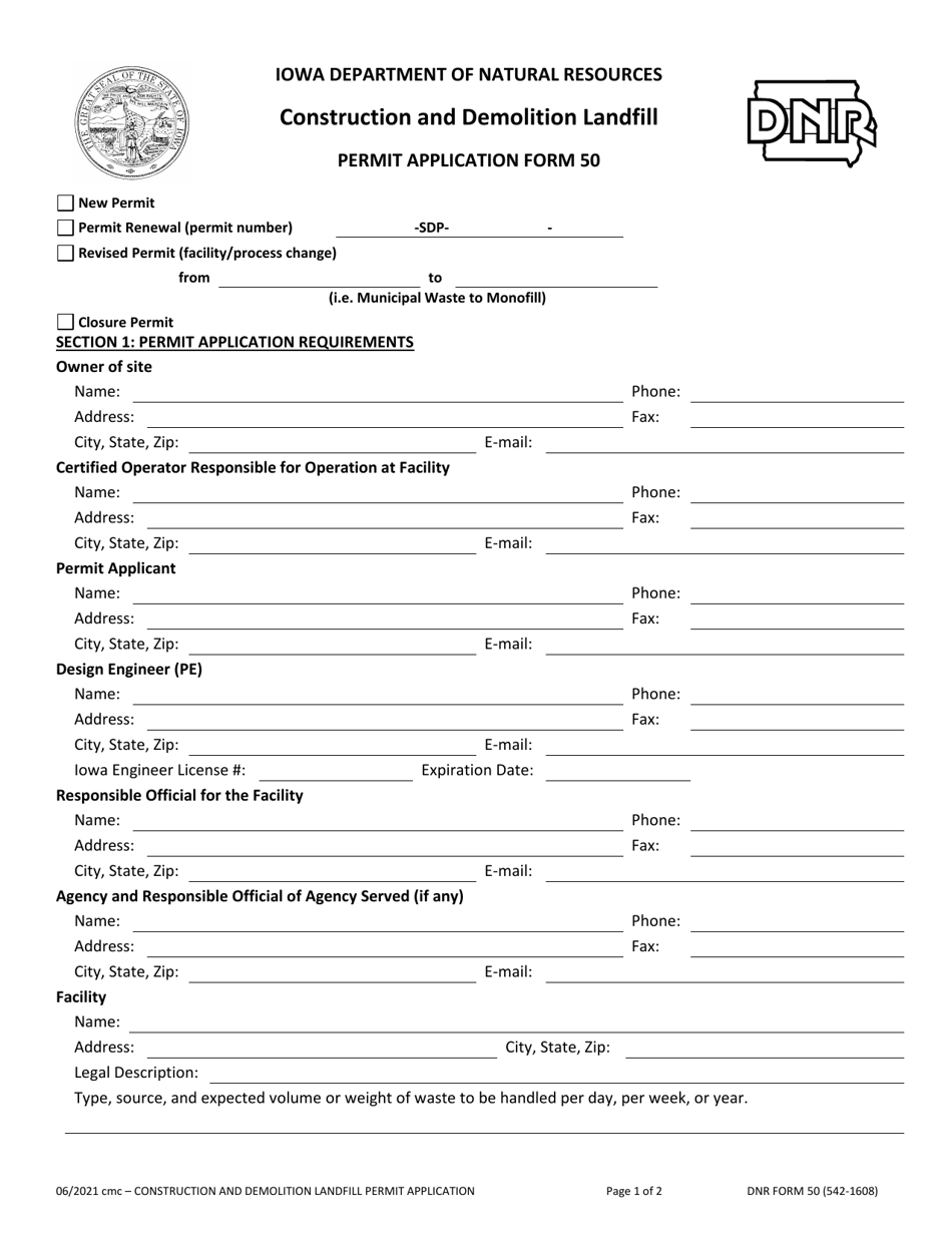 DNR Form 50 (542-1608) Download Fillable PDF or Fill Online ...