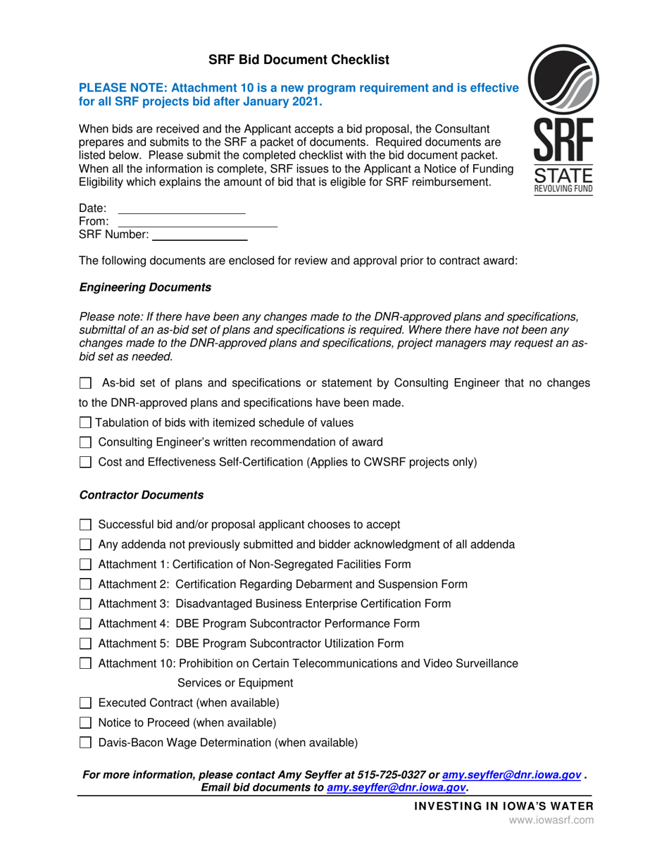 Iowa Srf Bid Document Checklist - Fill Out, Sign Online and Download ...