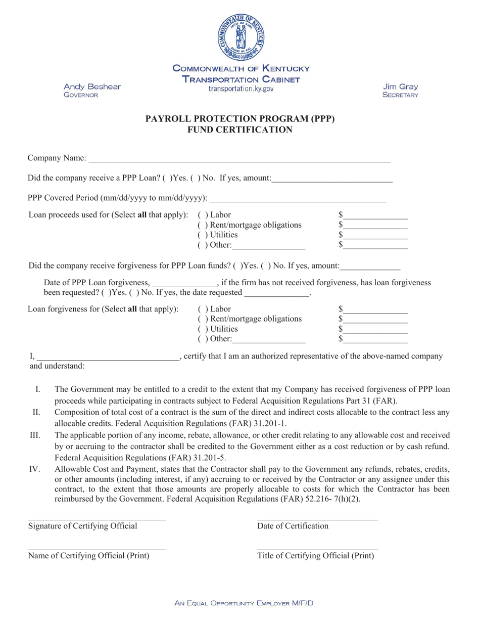 Kentucky Payroll Protection Program (PPP) Fund Certification - Fill Out ... Kentucky Payroll Protection Program (PPP) Fund Certification - Fill Out ...