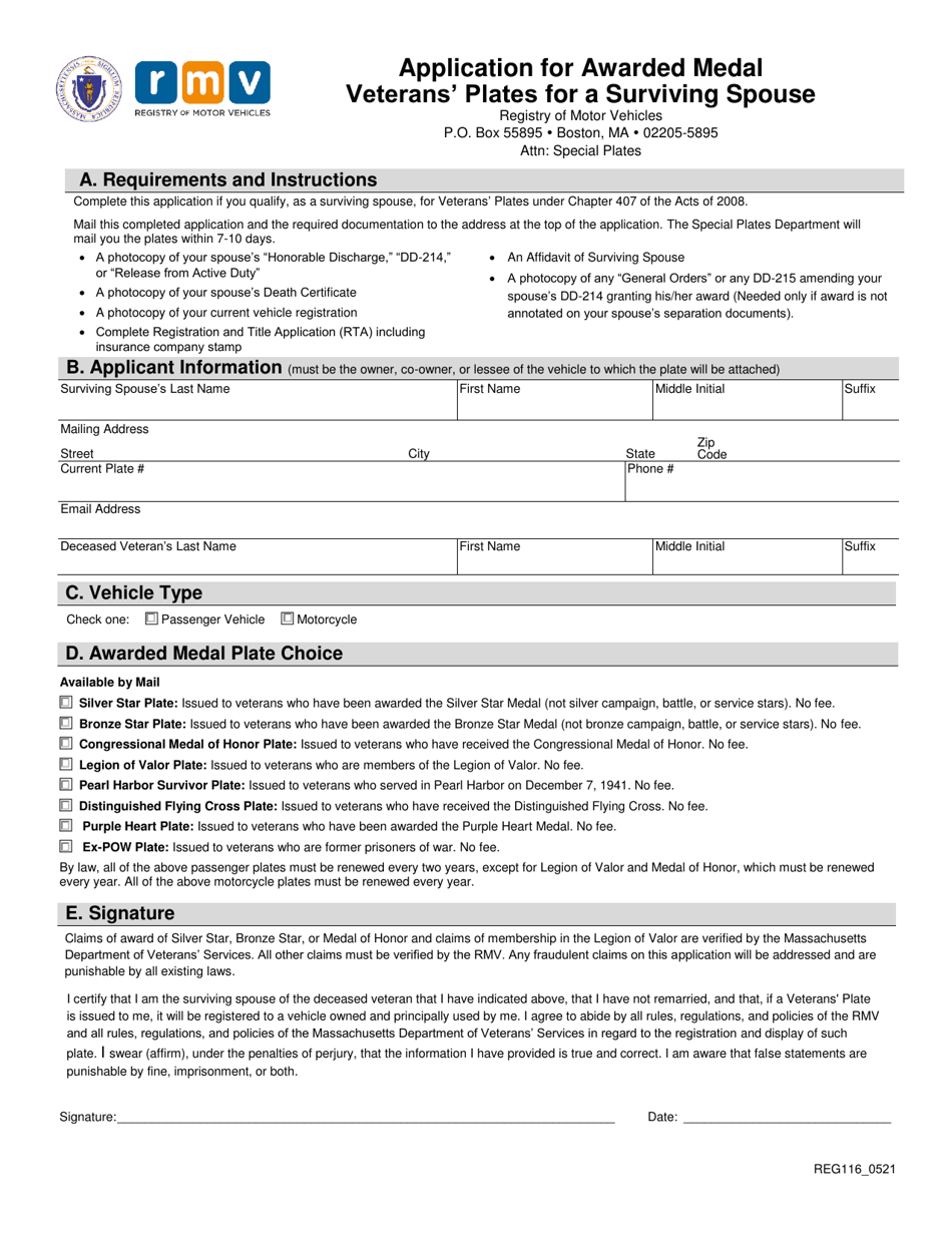 Form REG116 Download Fillable PDF or Fill Online Application for ...