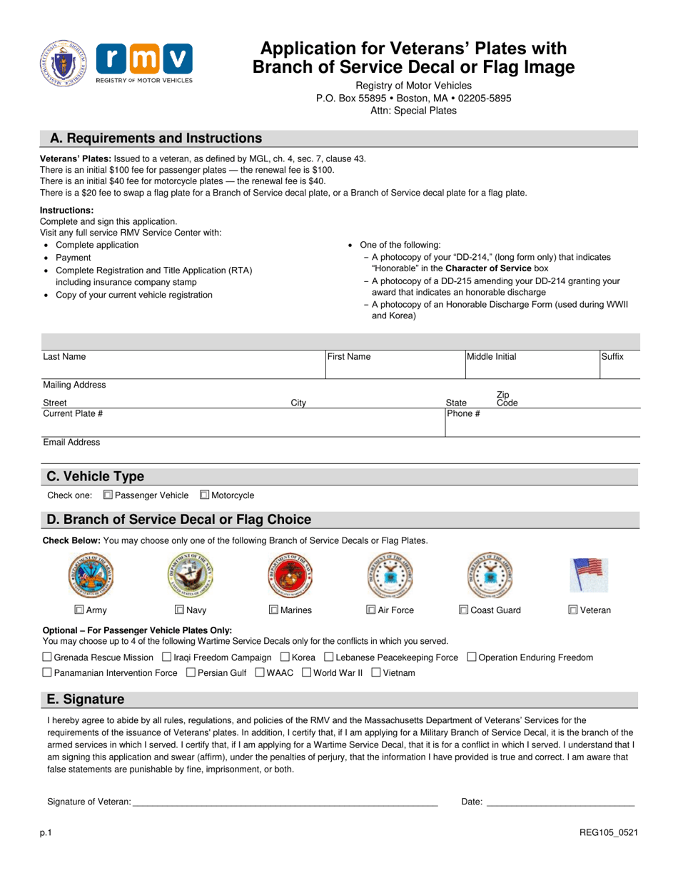 Form REG105 Download Fillable PDF or Fill Online Application for ...