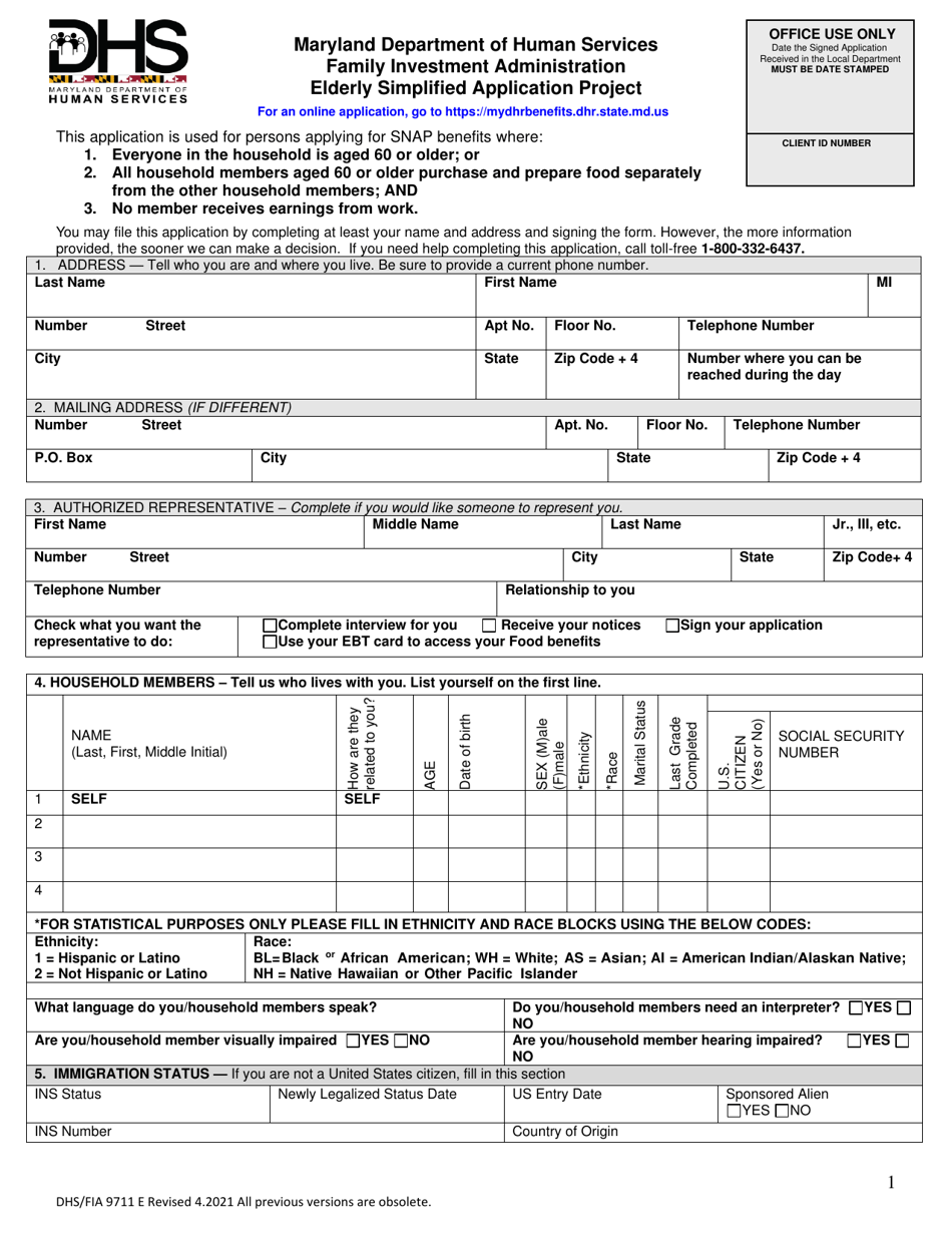 Form DHS/FIA9711 E - Fill Out, Sign Online and Download Printable PDF ...