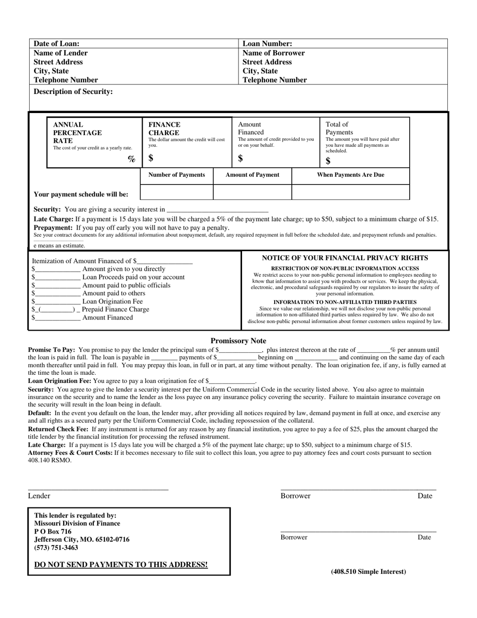 Missouri Sample Note - Simple Interest - Fill Out, Sign Online and ...