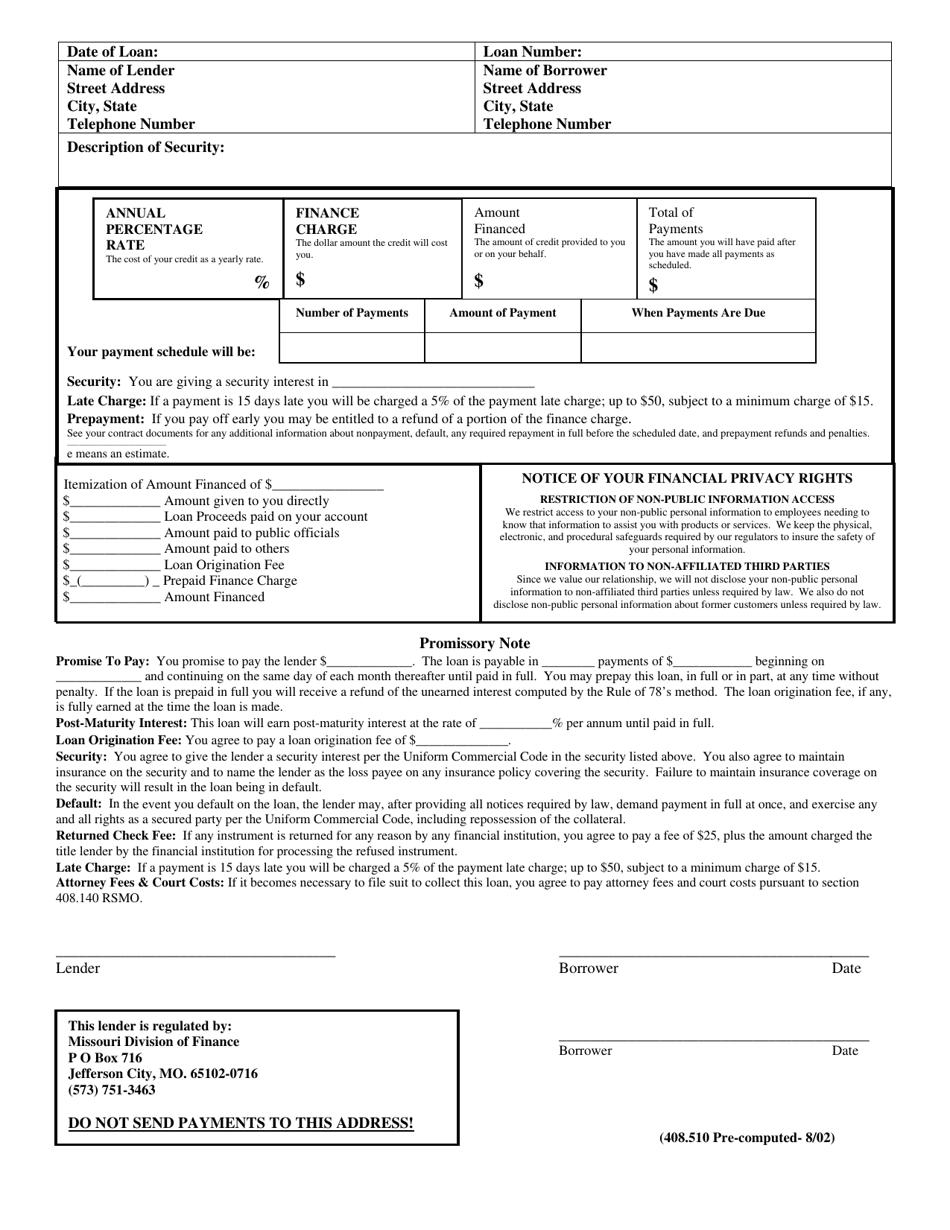 Missouri Sample Note - Precomputed - Fill Out, Sign Online and Download ...