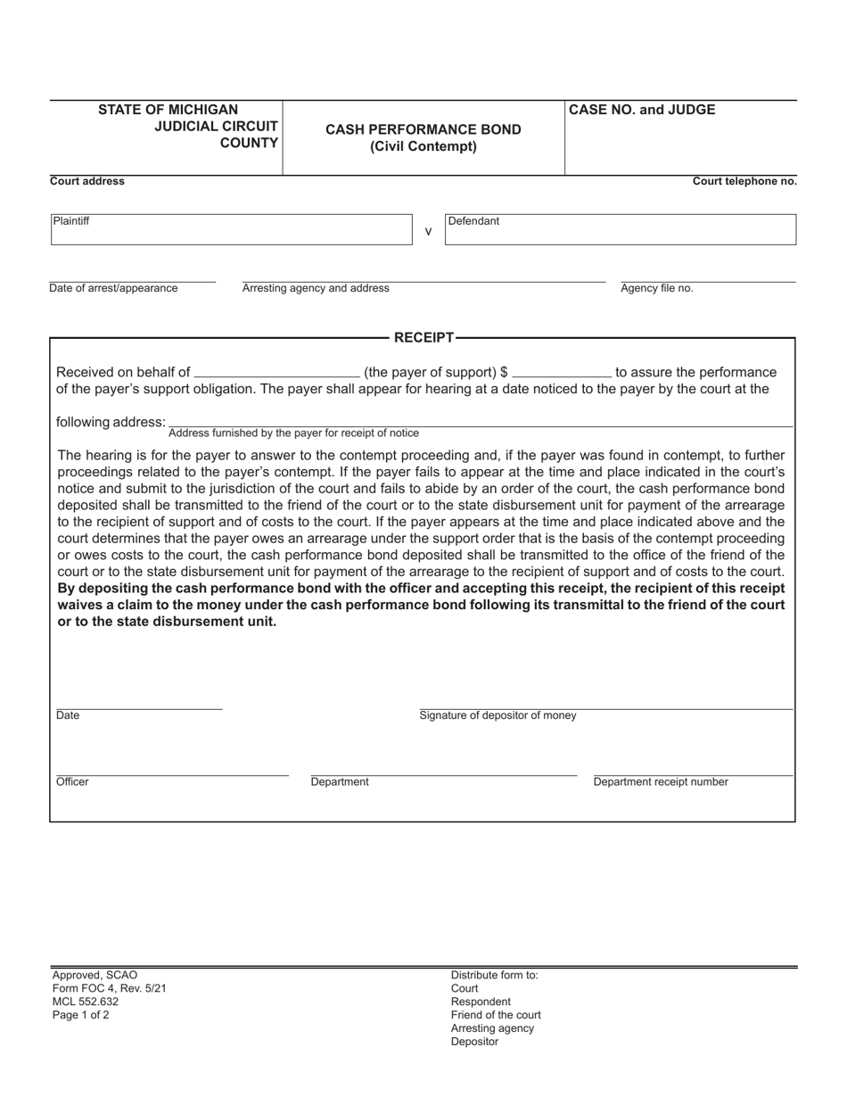 Form FOC4 Download Fillable PDF or Fill Online Cash Performance Bond ...