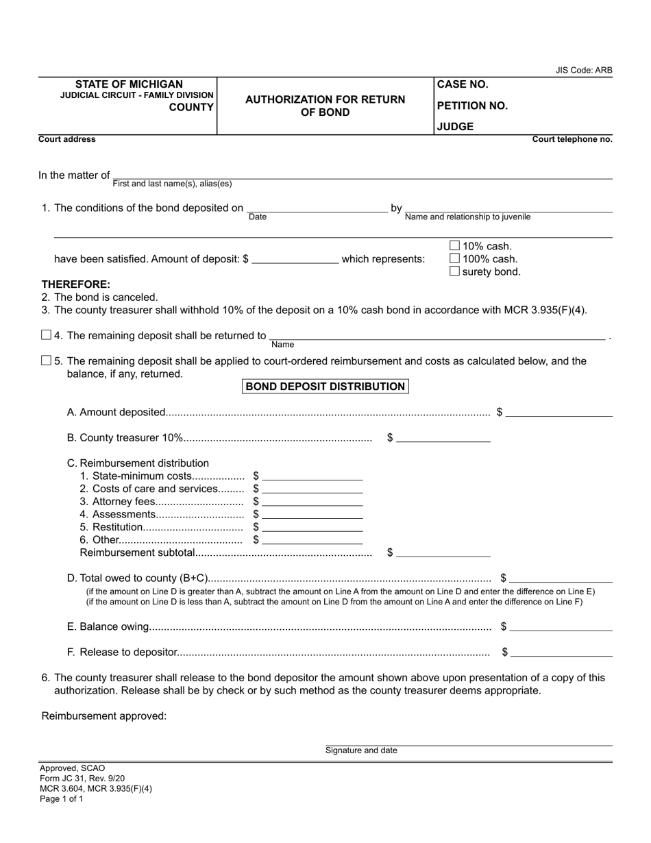 Form JC31 Download Fillable PDF or Fill Online Authorization for Return ...