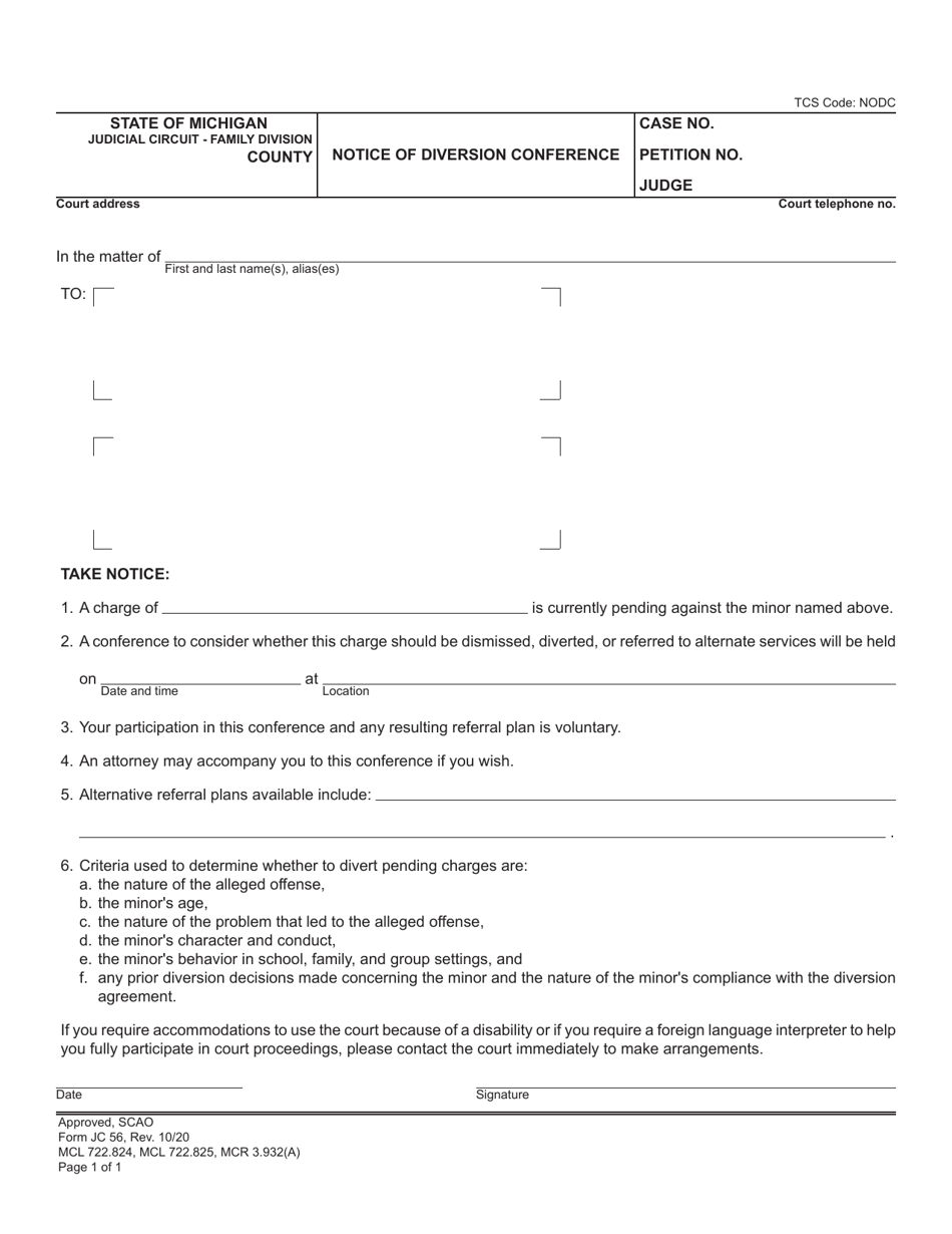 Form JC56 Download Fillable PDF or Fill Online Notice of Diversion ...