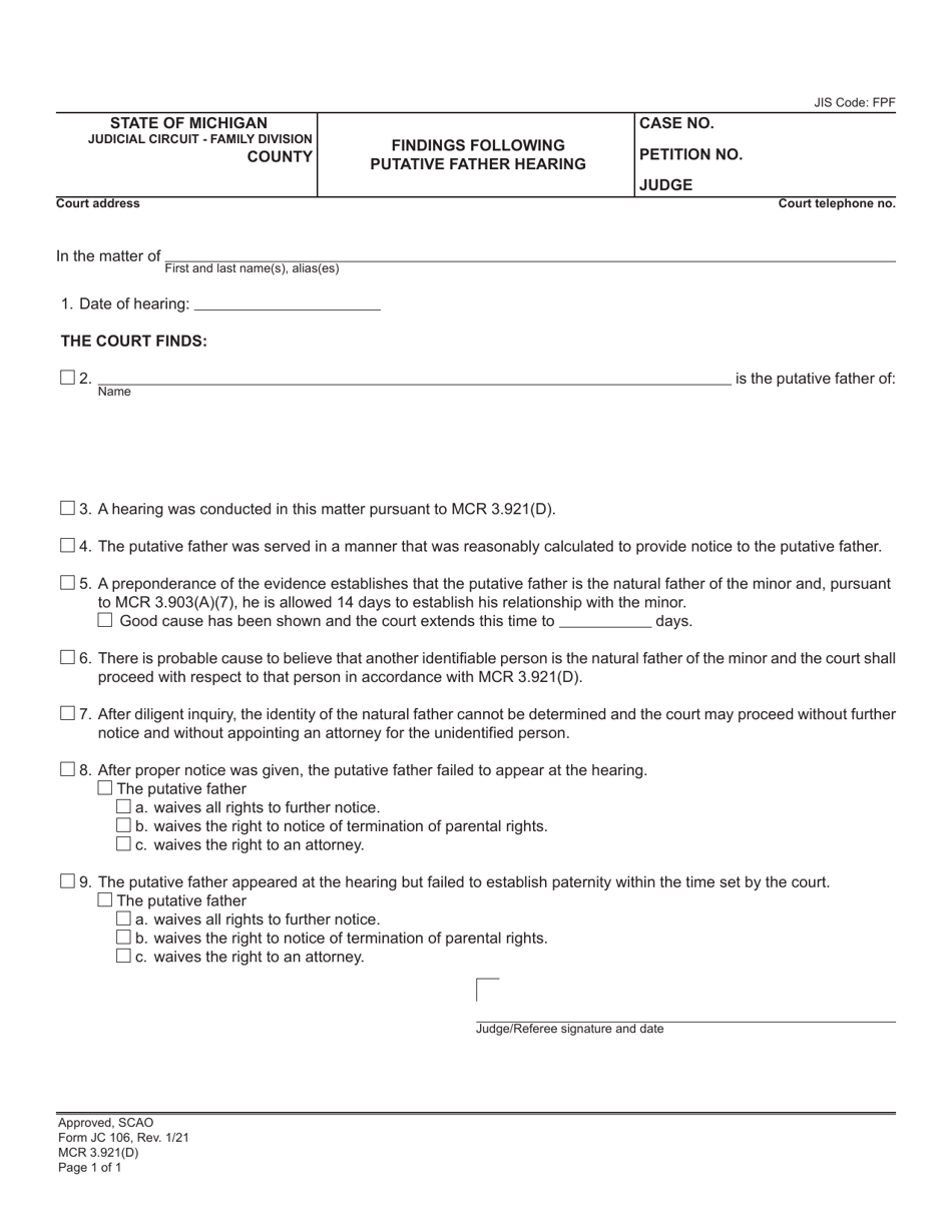 Form JC106 Download Fillable PDF or Fill Online Findings Following ...