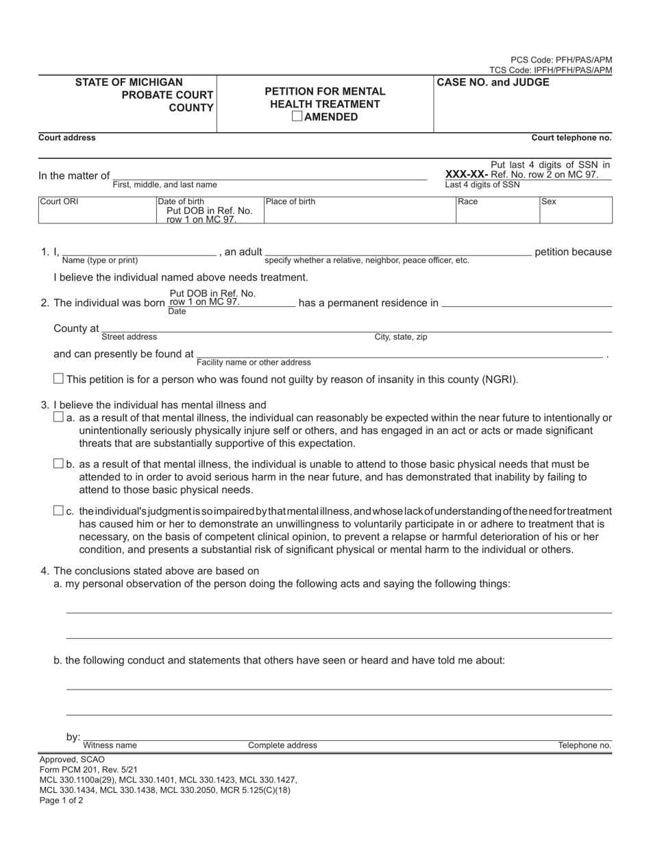 Form PCM201 Download Fillable PDF or Fill Online Petition for Mental ...