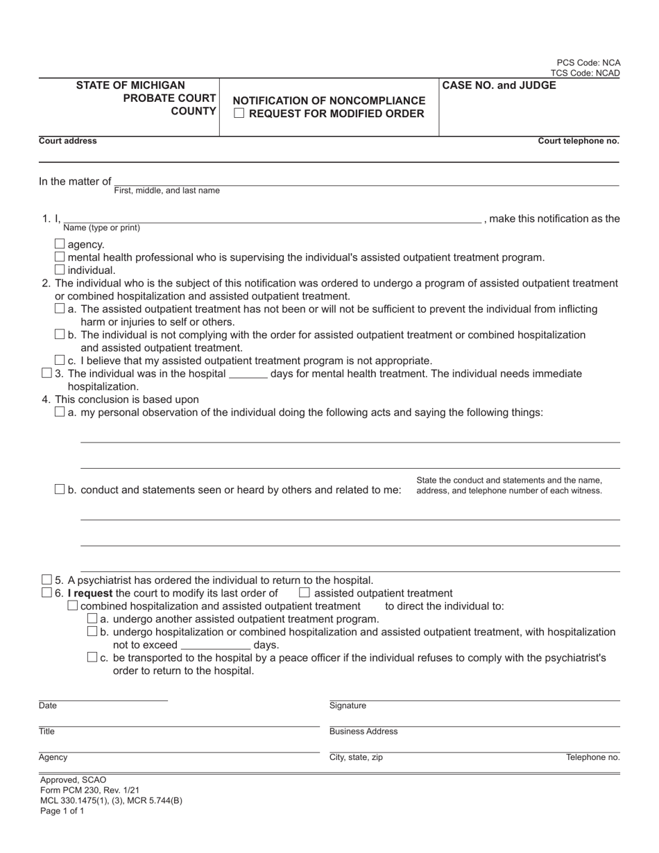 Form PCM230 Download Fillable PDF or Fill Online Notification of ...