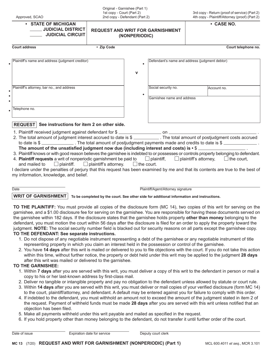 Form Mc13 Download Fillable Pdf Or Fill Online Request And Writ For ...