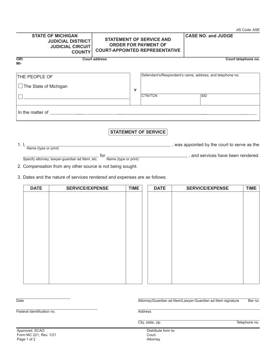 Form MC221 Download Fillable PDF or Fill Online Statement of Service ...