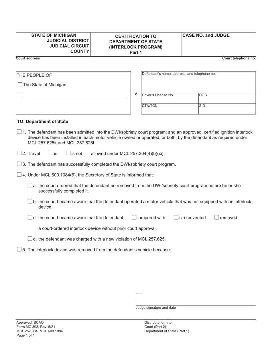 Form MC393 Download Fillable PDF or Fill Online Certification to ...