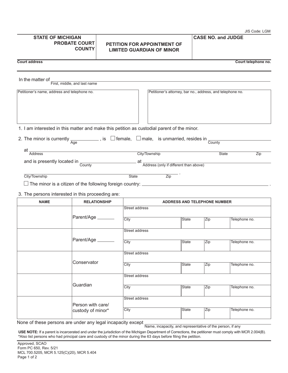 Form PC650 Download Fillable PDF or Fill Online Petition for ...