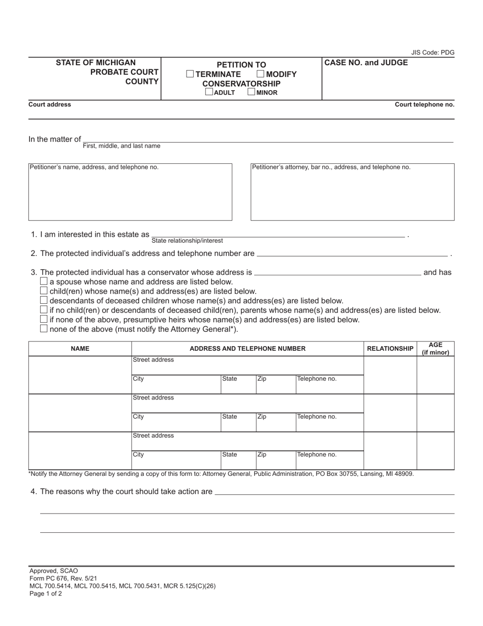 Form PC676 Download Fillable PDF or Fill Online Petition to Terminate ...