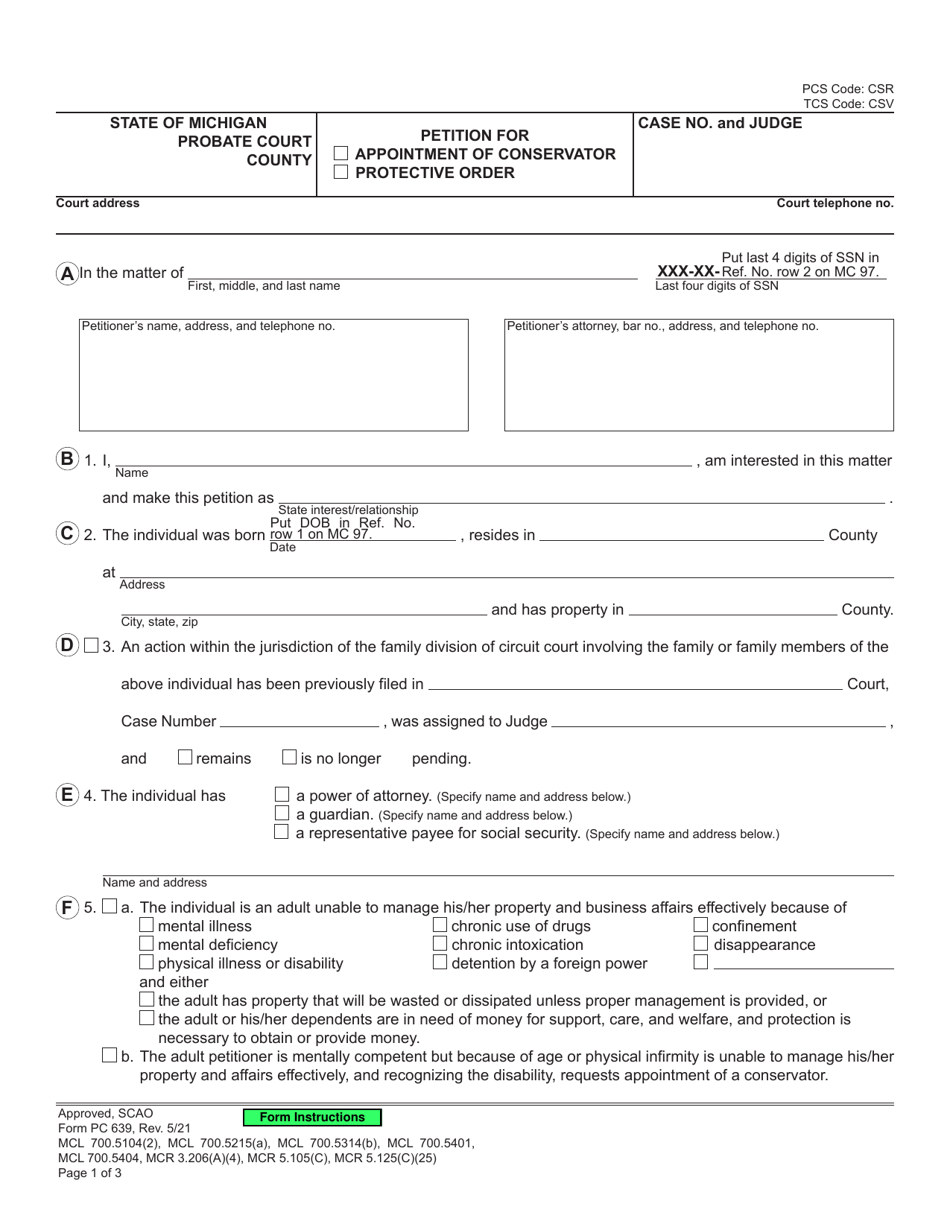 Form PC639 Download Fillable PDF or Fill Online Petition for ...