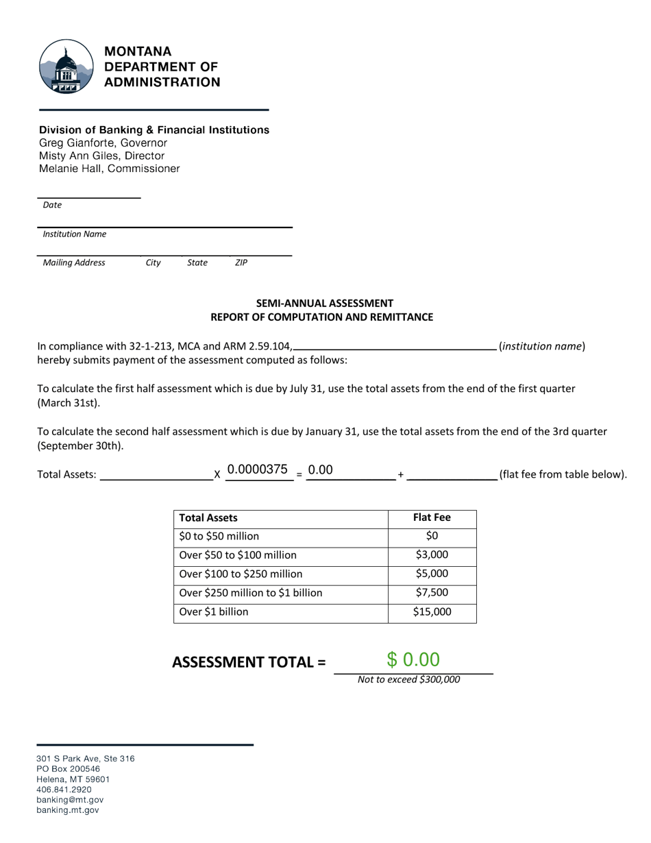 Montana Semi-annual Assessment Report of Computation and Remittance ...