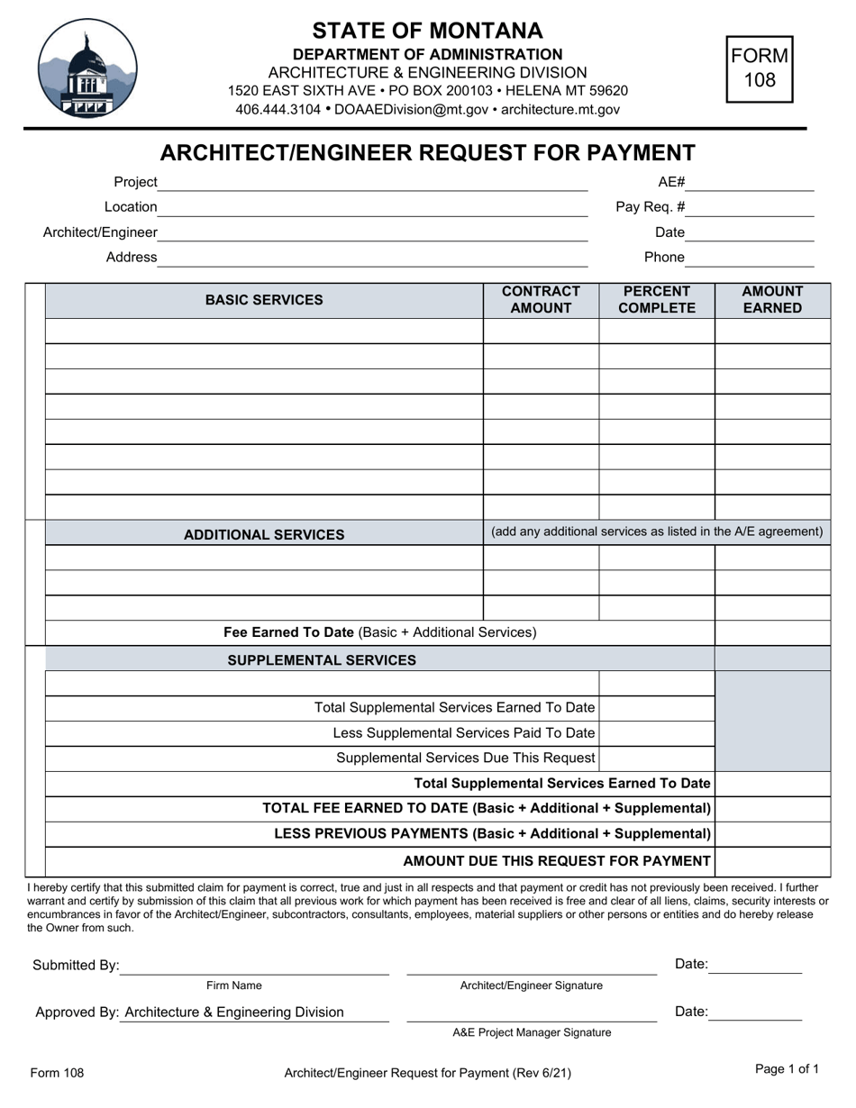 Form 108 Download Fillable PDF or Fill Online Architect/Engineer ...