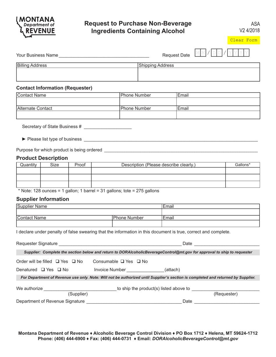 Form ASA - Fill Out, Sign Online and Download Fillable PDF, Montana ...