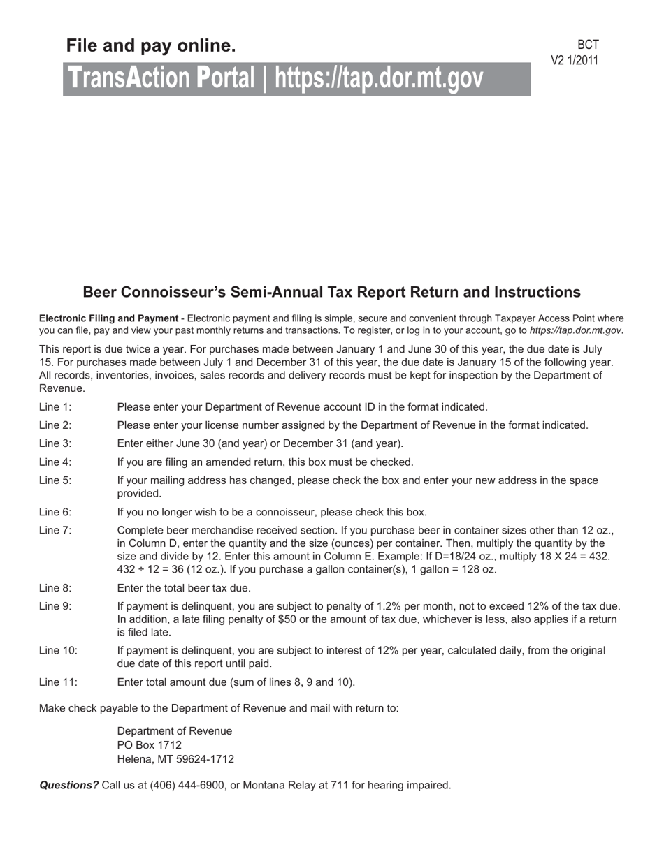 Form BCT - Fill Out, Sign Online and Download Fillable PDF, Montana ...