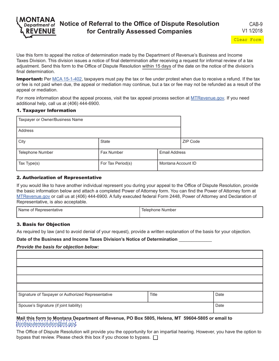 Form CAB-9 - Fill Out, Sign Online and Download Fillable PDF, Montana ...