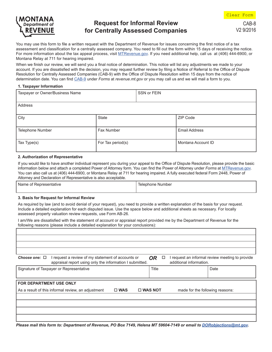 Form CAB-8 - Fill Out, Sign Online and Download Fillable PDF, Montana ...