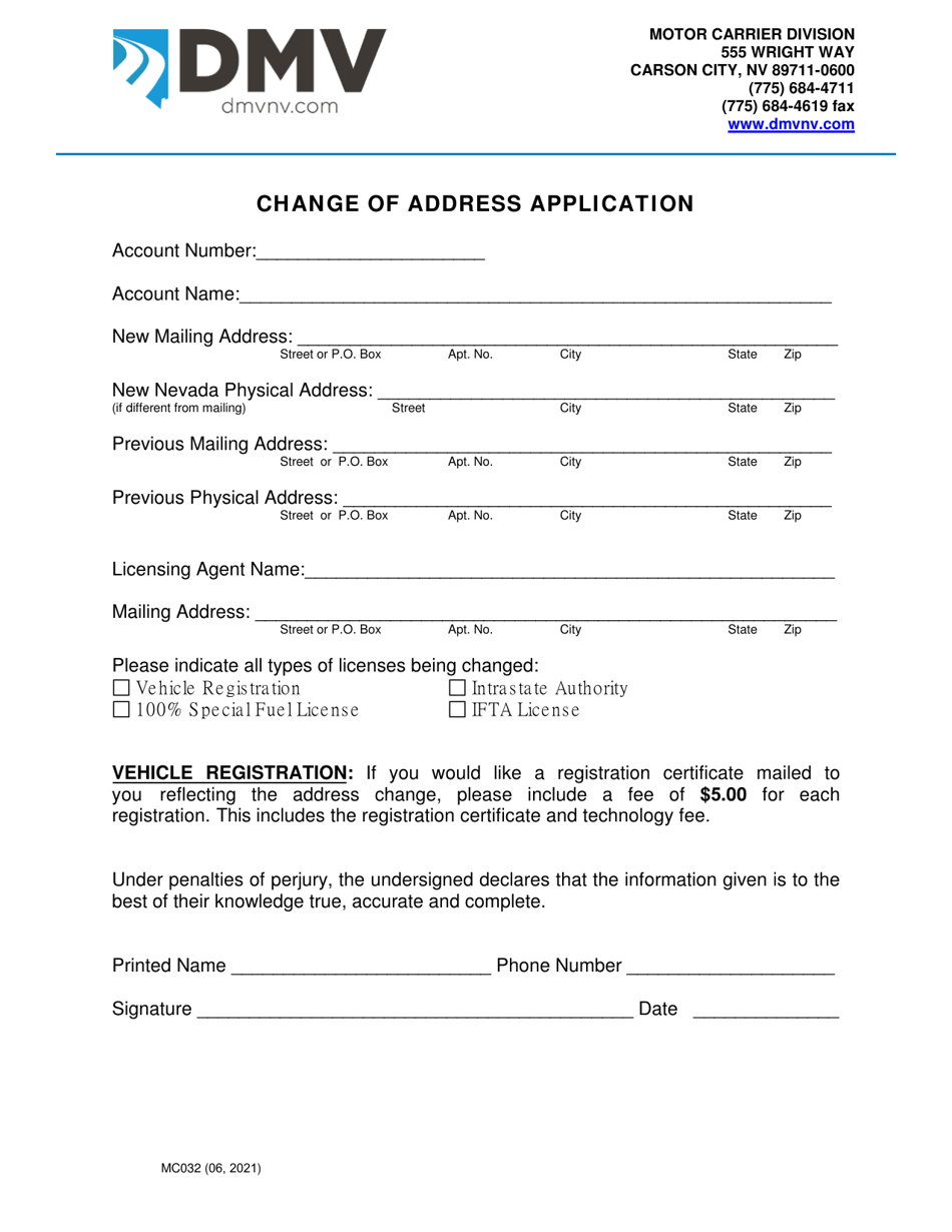 Form MC032 Download Fillable PDF or Fill Online Change of Address ...