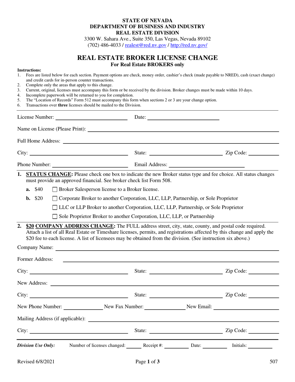 Form 507 Download Fillable PDF or Fill Online Real Estate Broker ...