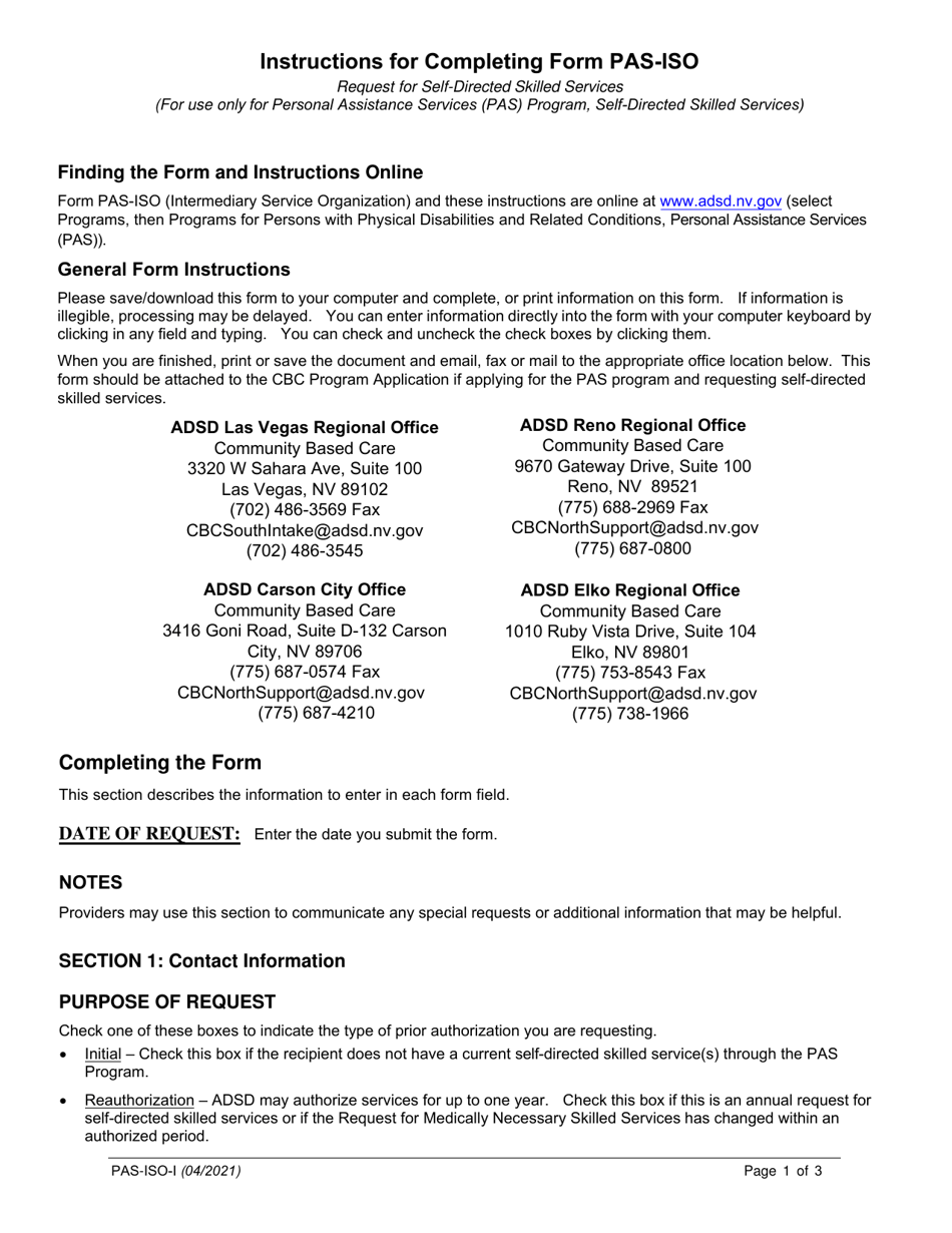 Download Instructions for Form PAS-ISO Request for Self-directed ...