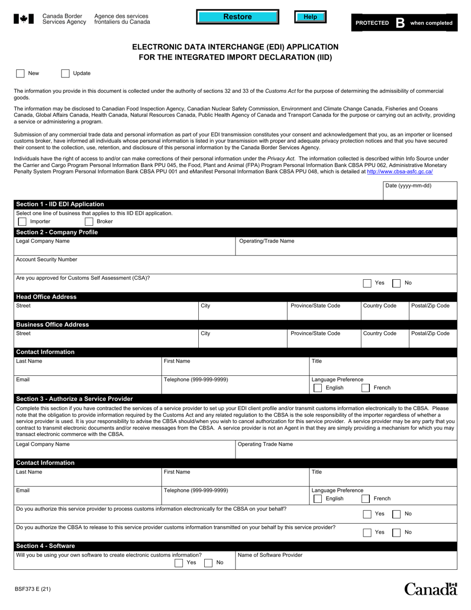 Form BSF373 Download Fillable PDF or Fill Online Electronic Data ...