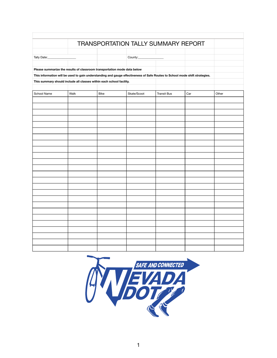 Nevada Transportation Tally Summary Report - Fill Out, Sign Online and ...