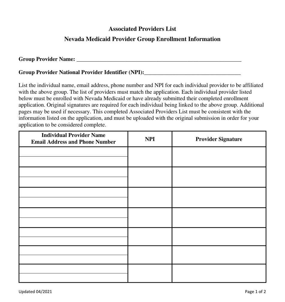 Nevada Associated Providers List - Nevada Medicaid Provider Group ...