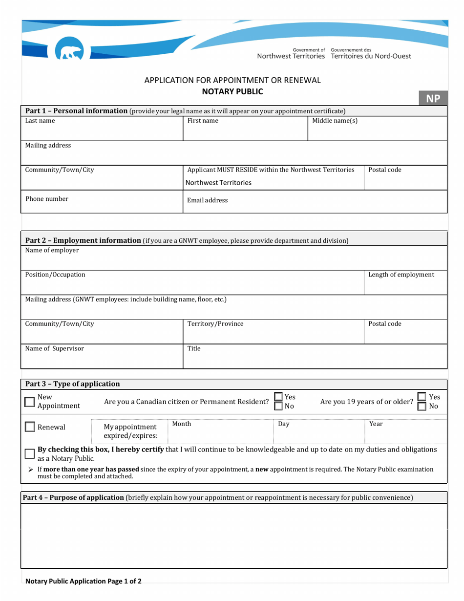 Northwest Territories Canada Application for Appointment or Renewal ...
