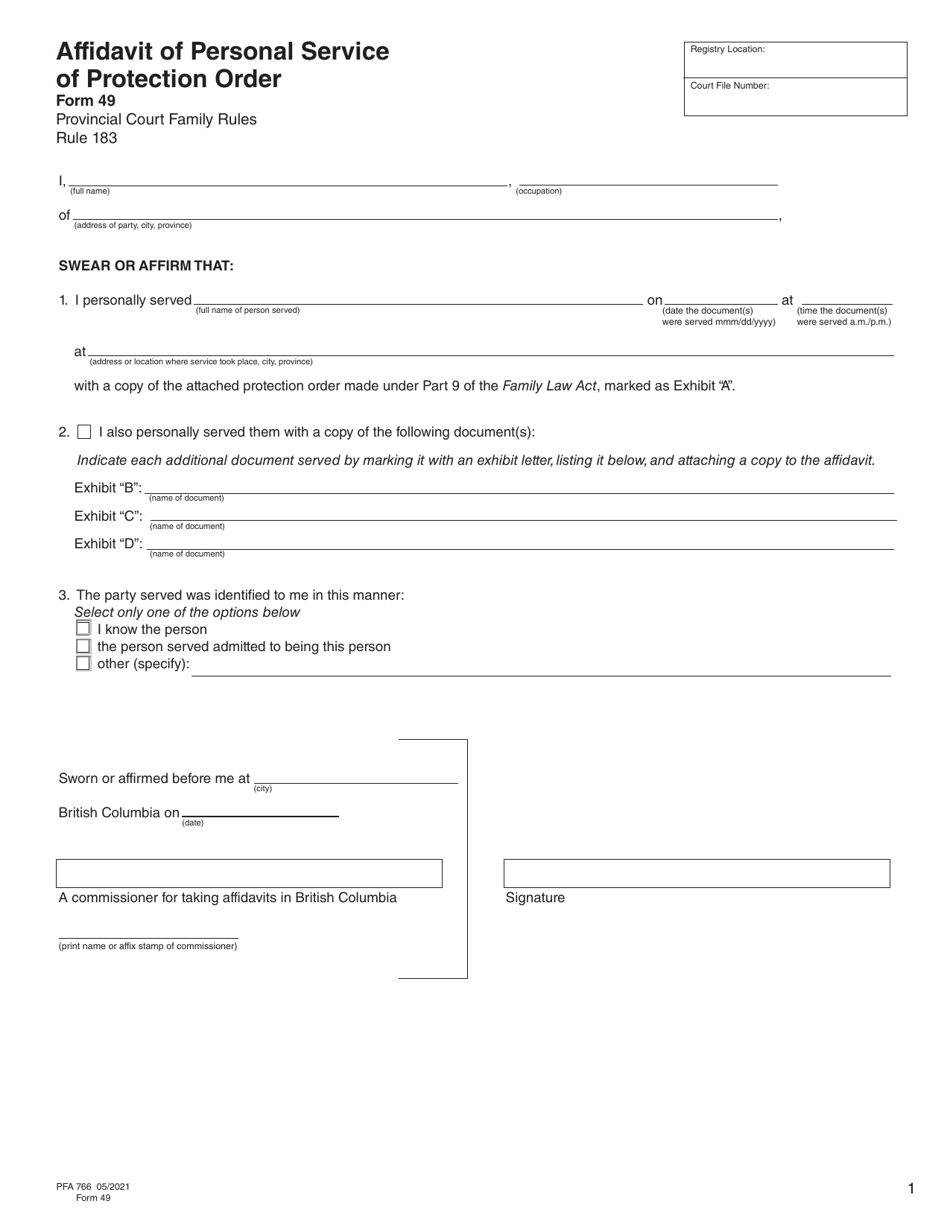 Form 49 (PFA766) - Fill Out, Sign Online and Download Fillable PDF ...