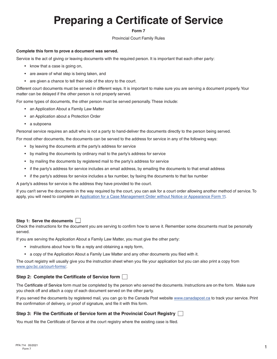 Form 7 (PFA714) - Fill Out, Sign Online and Download Fillable PDF ...