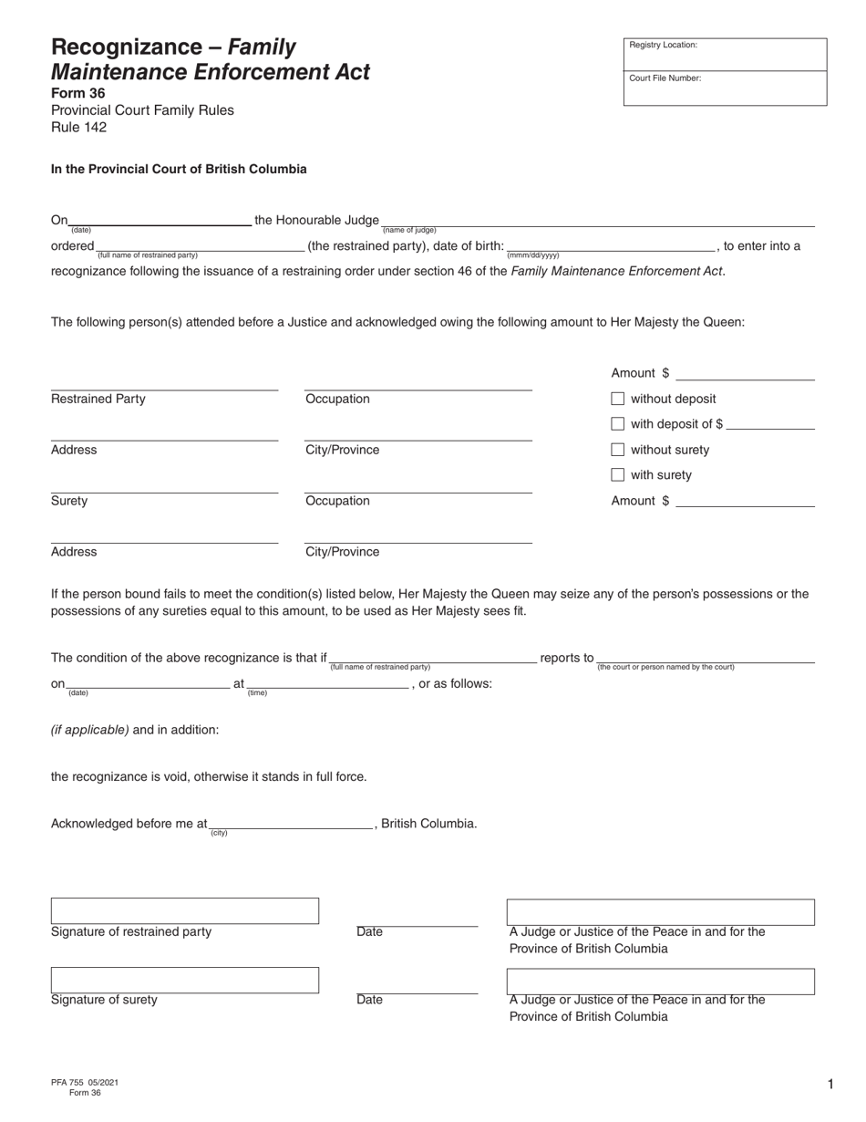 Form 36 (PFA755) - Fill Out, Sign Online and Download Fillable PDF ...